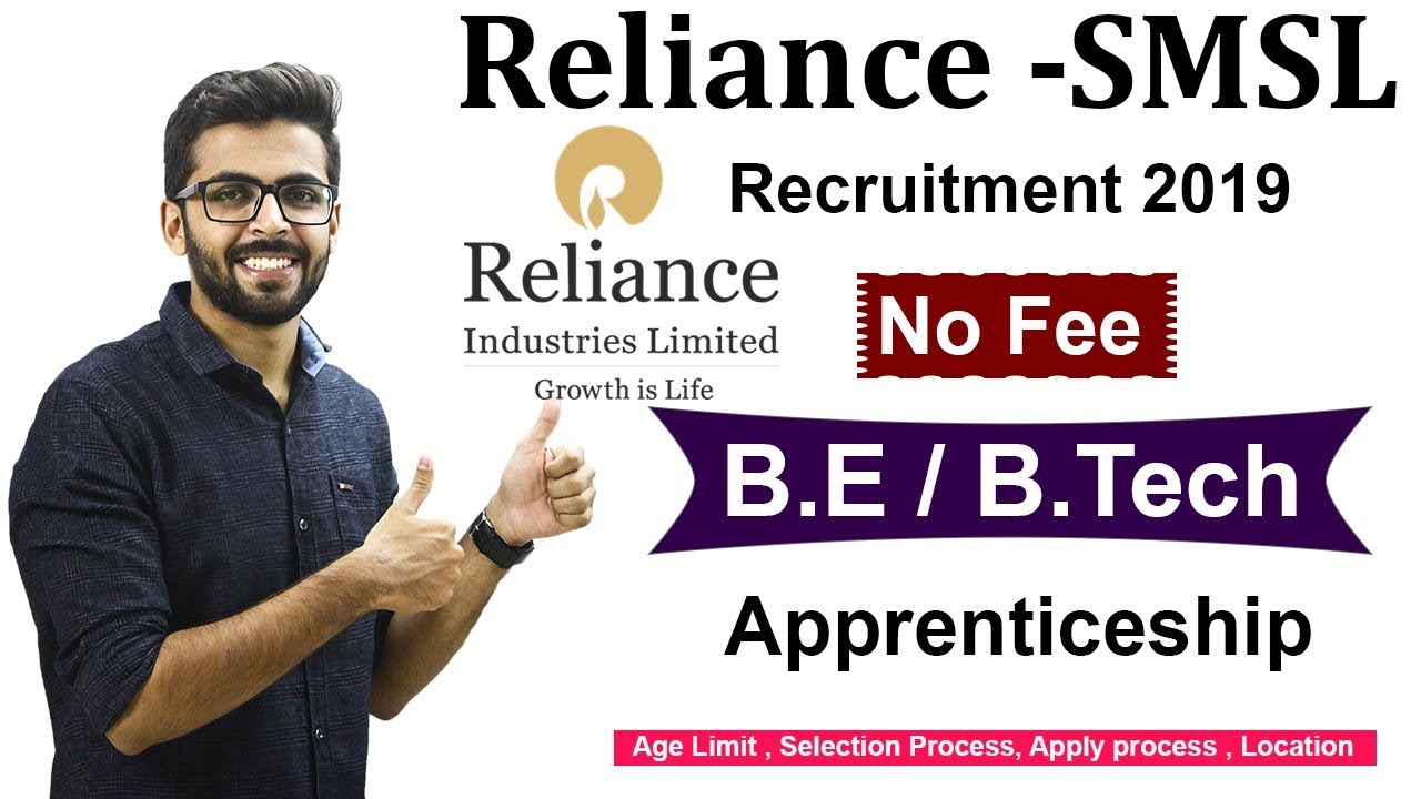 Reliance SMSL Recruitment 2019 | No Fee | B.E / B.Tech | Latest ...