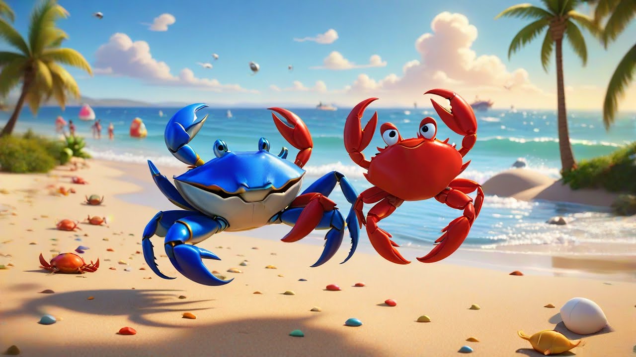 Five Little Crabs Scuttle on Sand | Ocean Animal Song for Kids | Fun ...