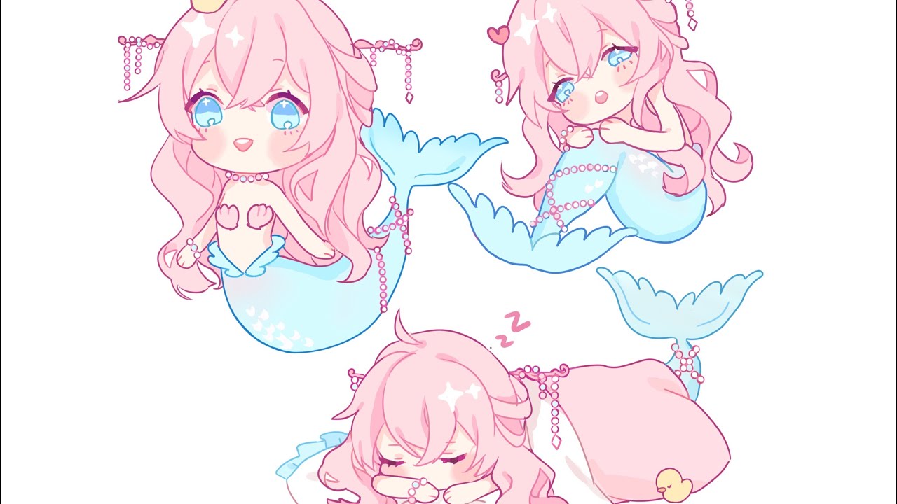 speedpaint of oc mermaid chibis for channel art! [first twitch stream ...