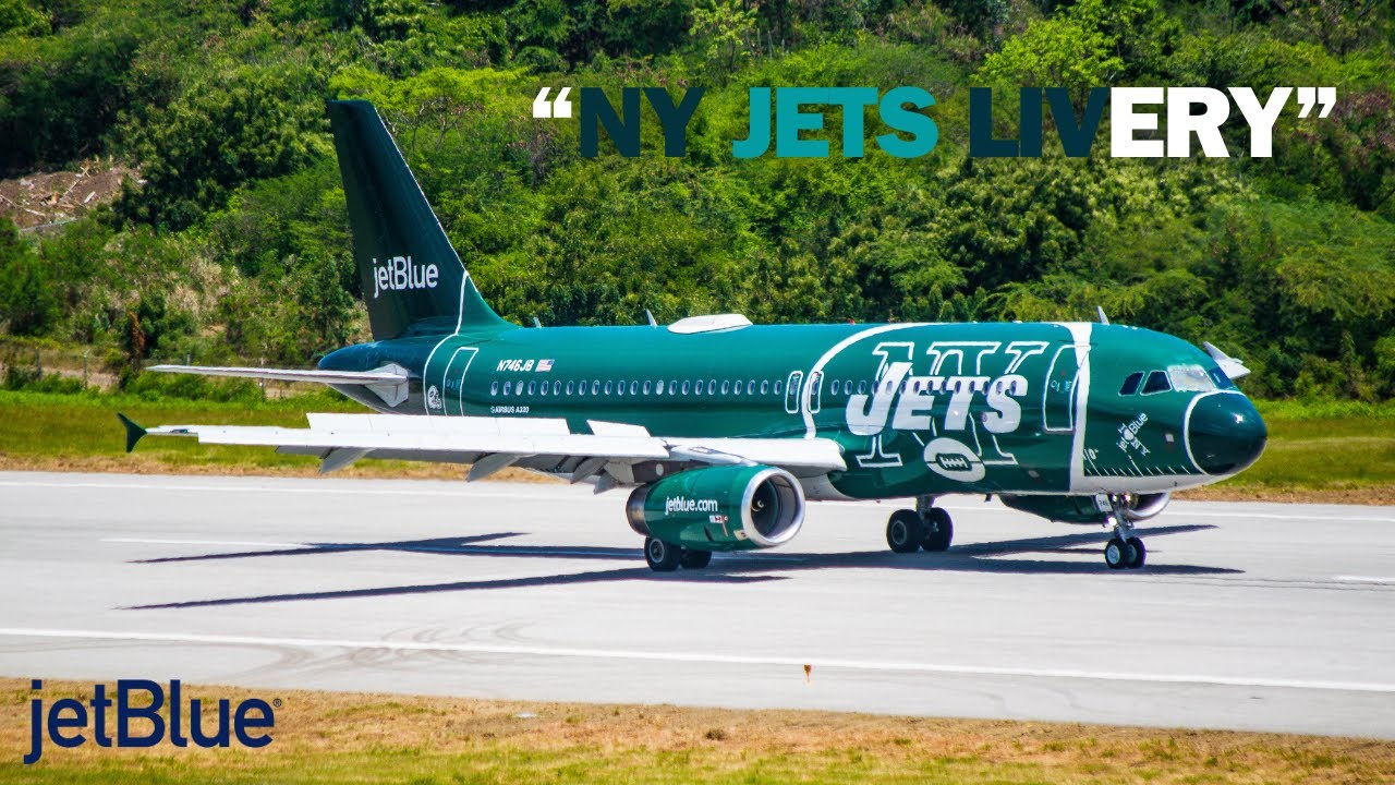 JETBLUE AIRWAYS A320 "NY JETS LIVERY" IN ACTION AT GRENADA FOR GOOD ...