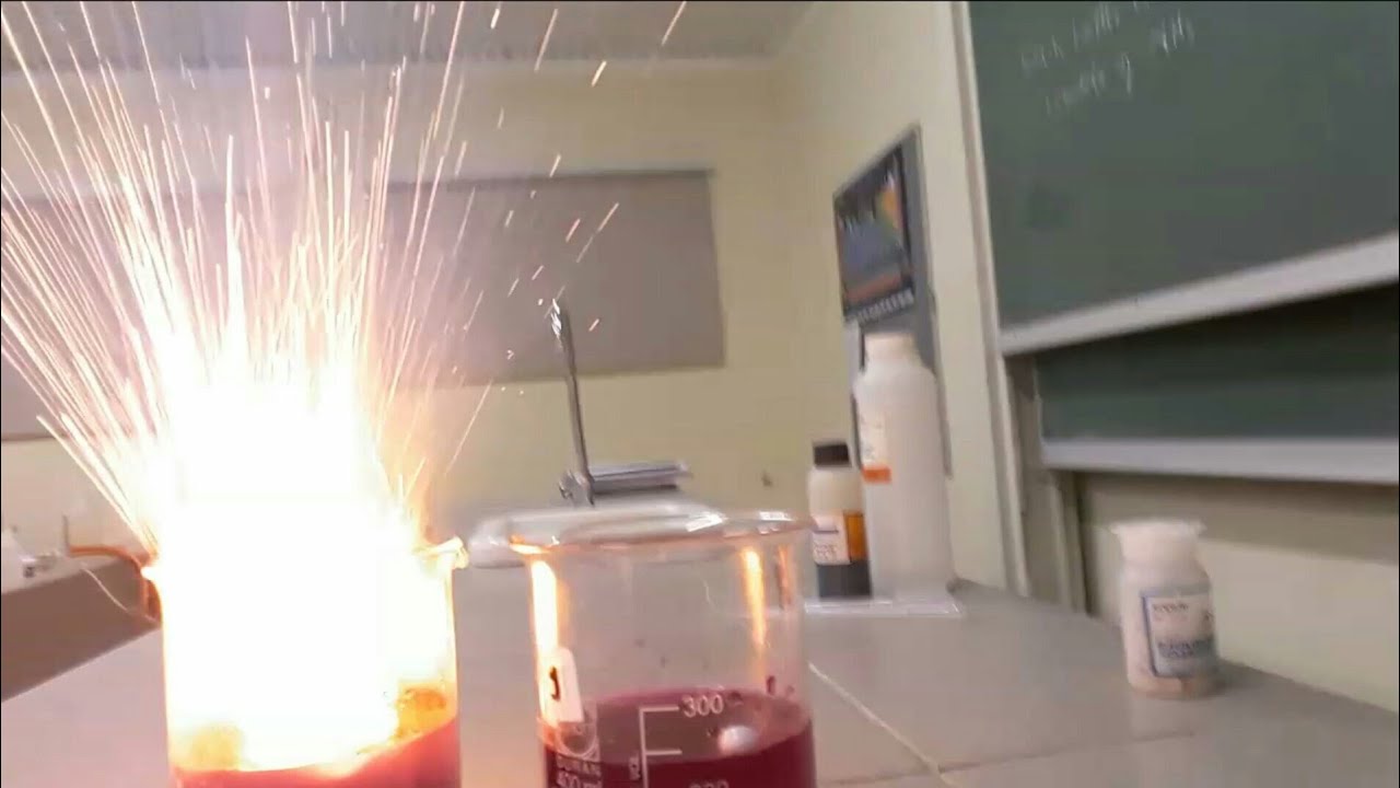 Explosive reaction of sodium and water - with universal indicator and ...