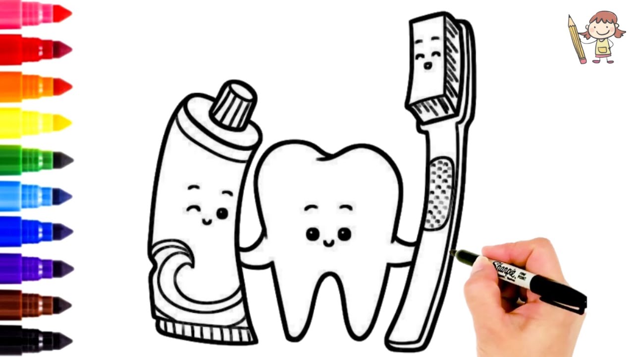 How To Draw A Toothbrush And Toothpaste With A Cute Tooth Step by Step ...