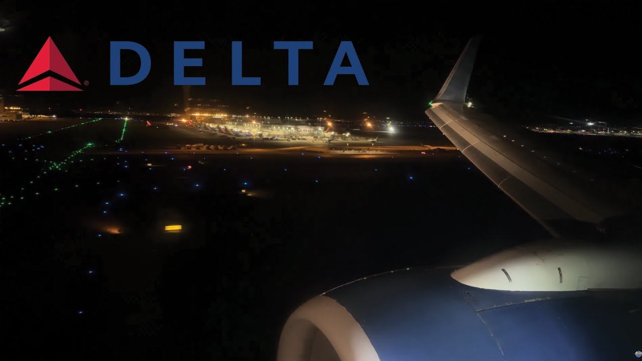 Full Night Approach and Long Landing in Denver on a Delta Air Lines ...