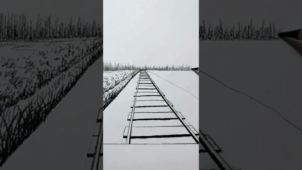 How to draw a realistic railroad schetch - YouTube