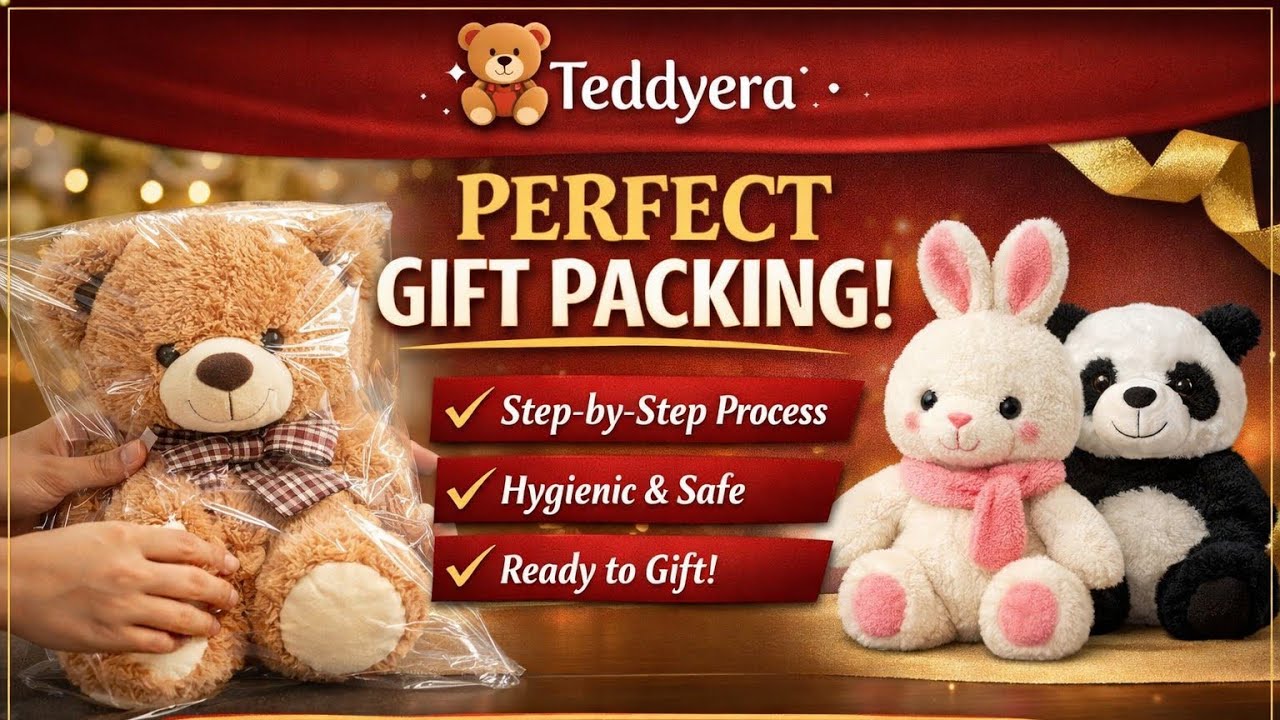 How to gift wrap a big stuffed toy teddy bear Packing | step by step ...
