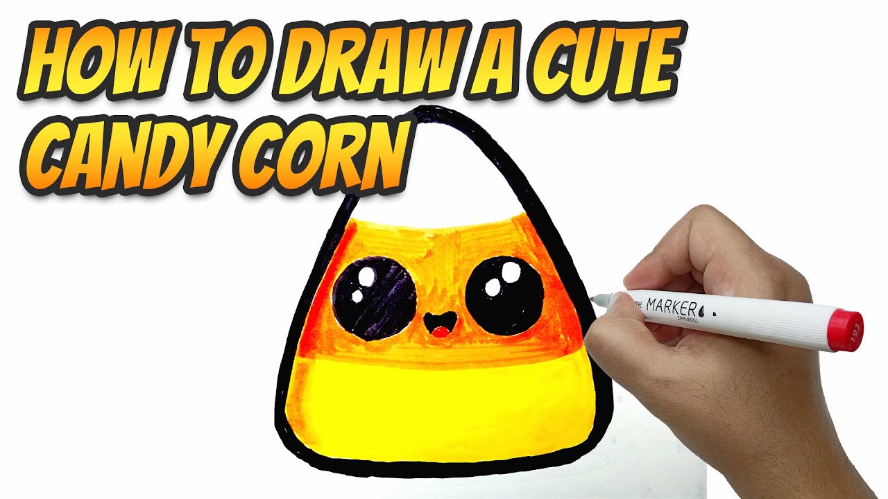 How to Draw & Color a Cute Halloween Candy Corn With big Eyes | Step by ...