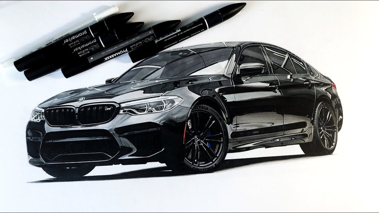 Drawing a black BMW M5 2019 (part 1) - YouTube