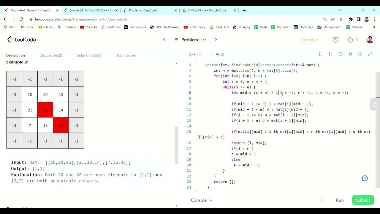 Find A Peak Element 2 Leetcode C Code Youtube