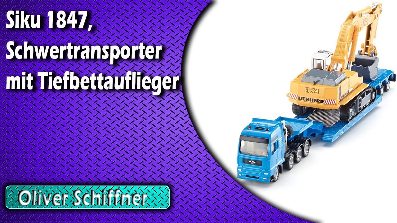 Siku 1847, Schwertransporter mit Tiefbettauflieger 2023 - YouTube