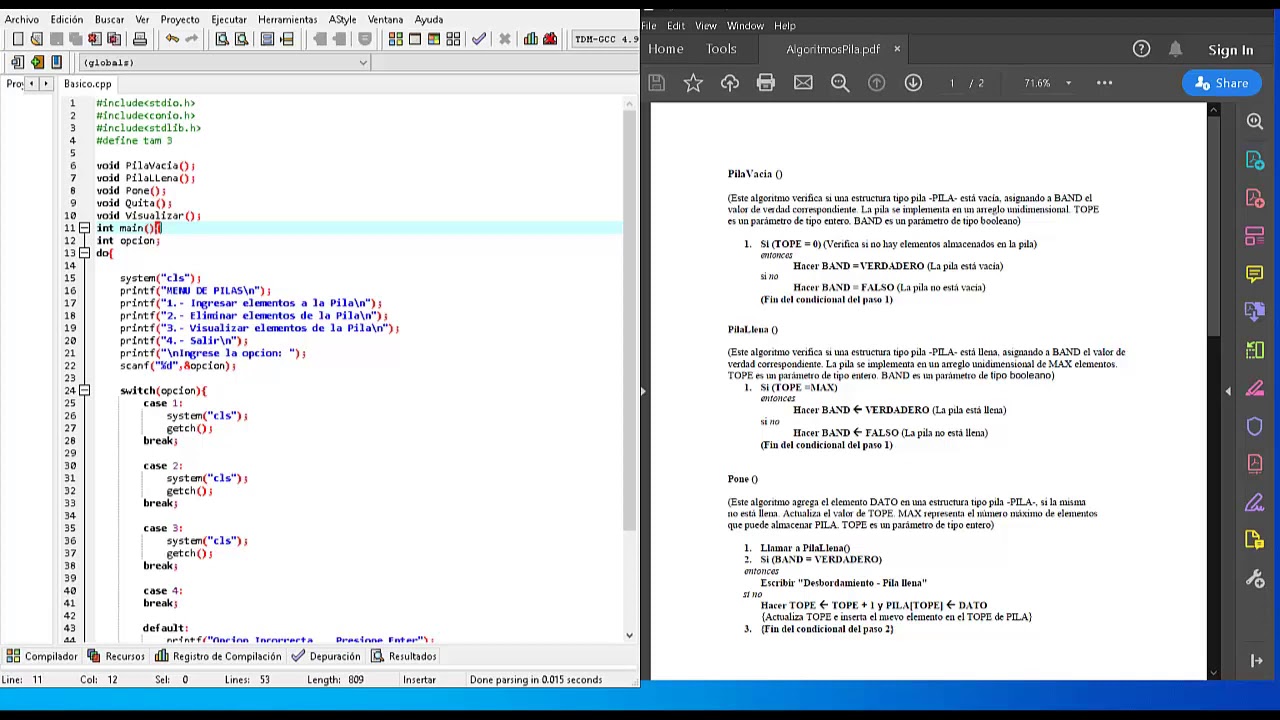 Algoritmos de Pila en C... Programa en C - YouTube