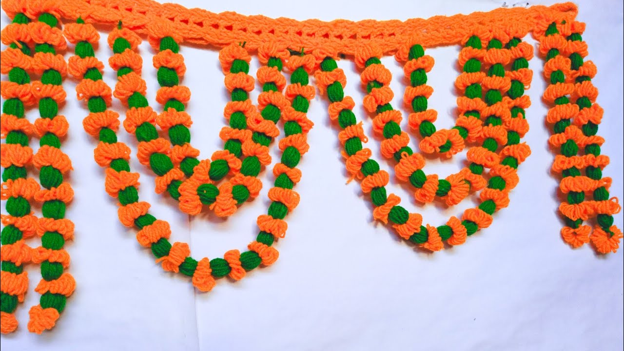 How to make woolen marigold jhalar design || easy and simple toran ...