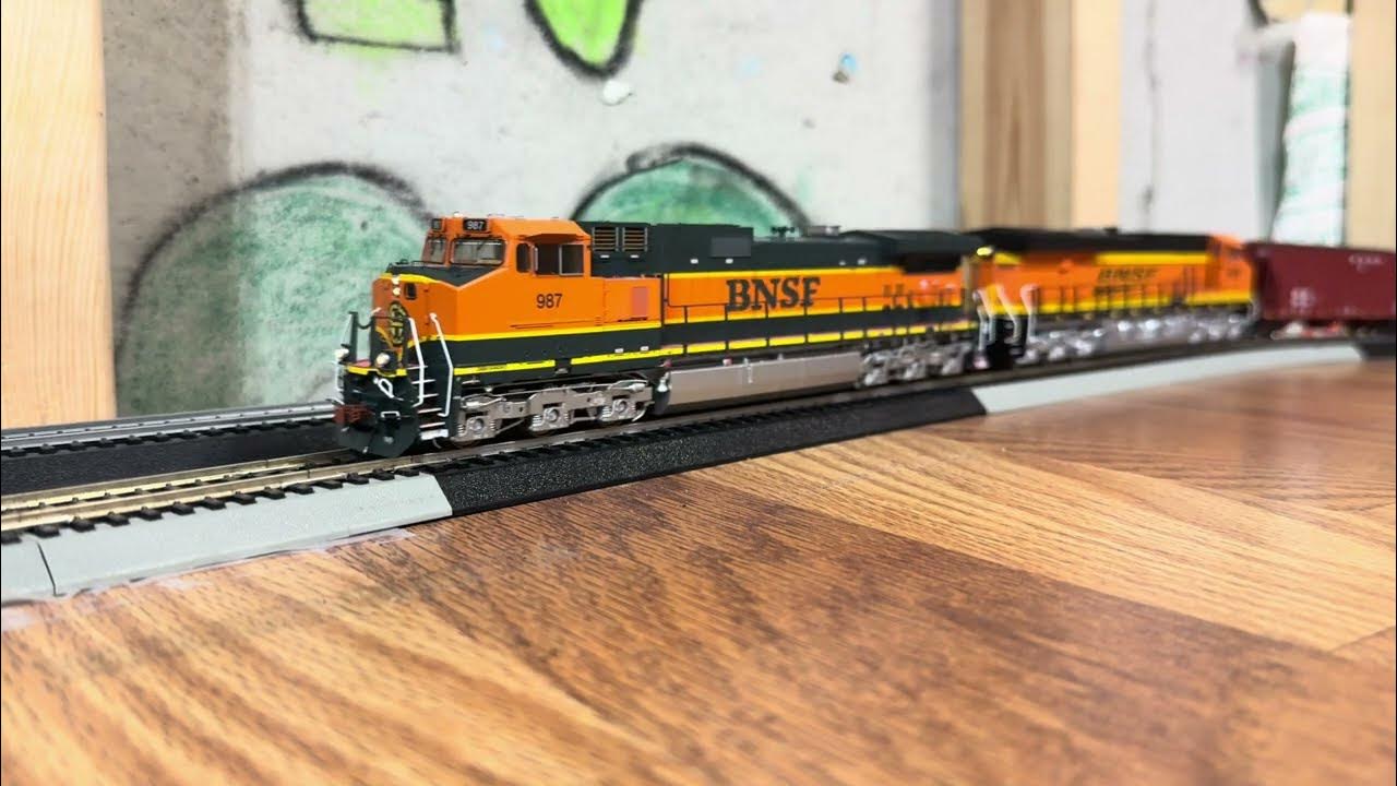 BNSF #987 (H1 Dash 9) leads a Crude Oil Train on the Layout. - YouTube