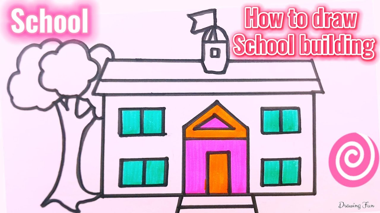 How to draw a school | school scenery drawing | school drawing - YouTube