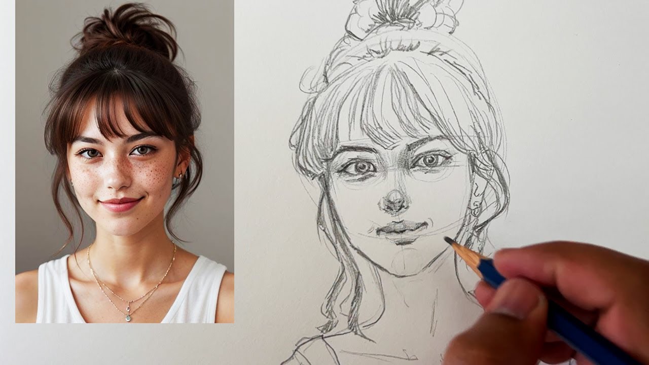 I Drew a STUNNING Girl Portrait in MINUTES with Simple Trick - YouTube
