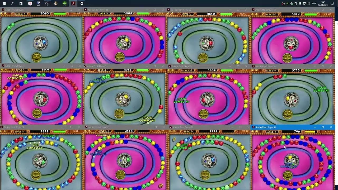 12 Zuma Deluxe (flash) combos at once (screen recorded version) - YouTube