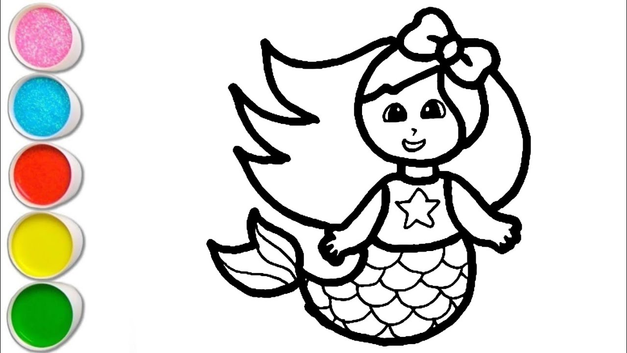 Beautiful Mermaid Drawing, Painting and Coloring For Kids and Toddlers ...