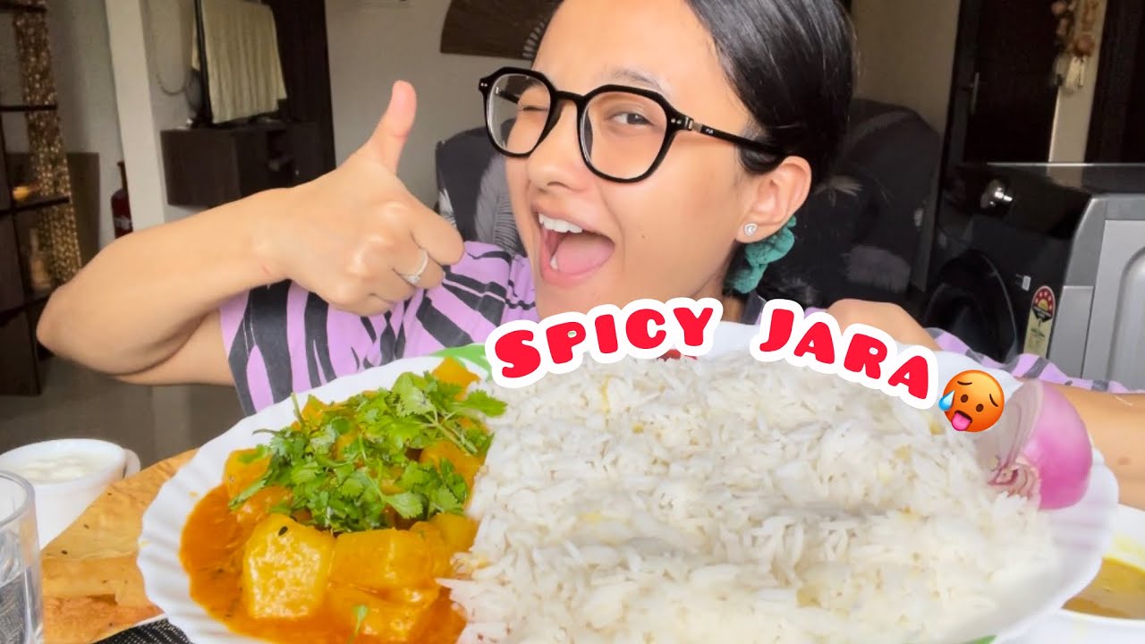 Spicy Jara, Dal, Rice, Curd & Papad Mukbang - YouTube