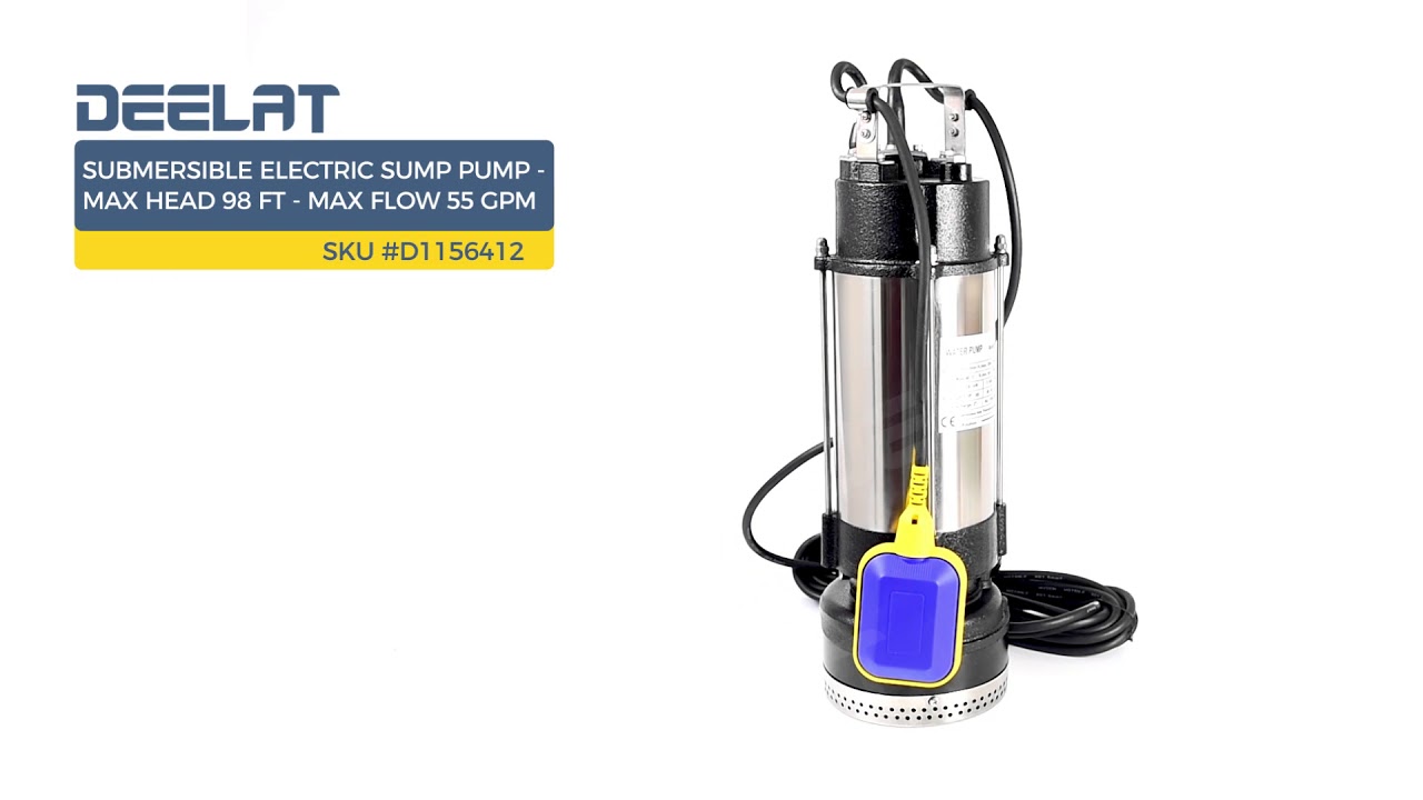 Submersible Electric Sump Pump - Max Head 98 FT (30 M) - Max Flow 55 ...