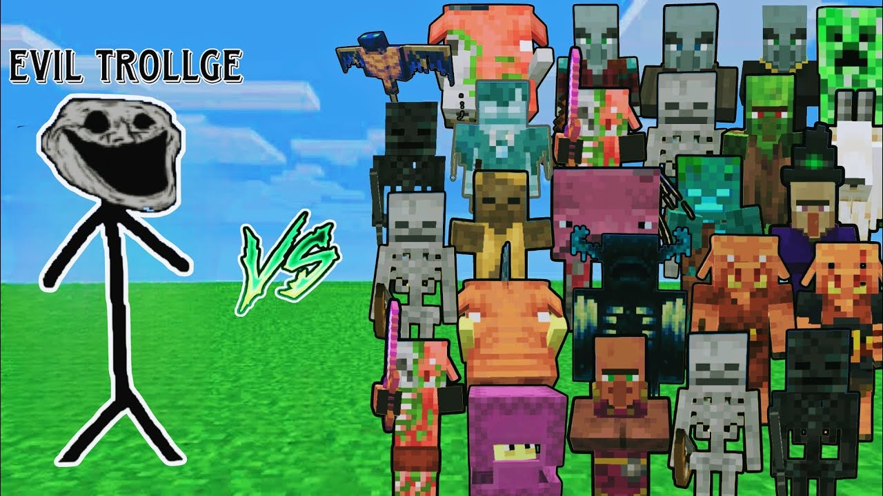Evil Trollge Vs Every Minecraft Mobs | Mob battle in Minecraft PE - YouTube