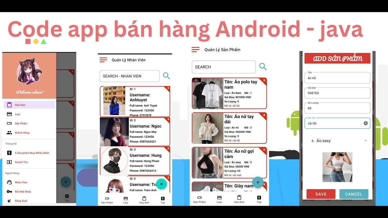 Share code App quản lý cửa hàng thời trang csdl sqlite có báo cáo - YouTube