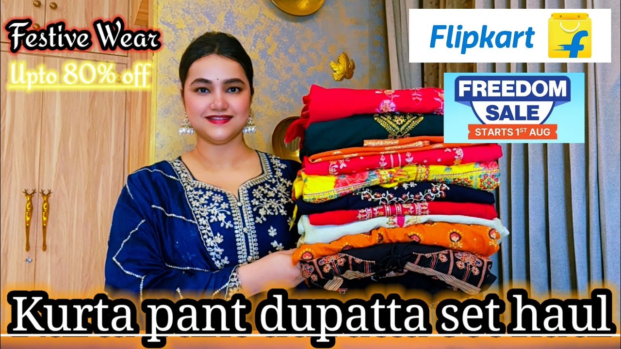 Flipkart Freedom sale upto 80%off Festive wear Kurta pant dupatta set ...