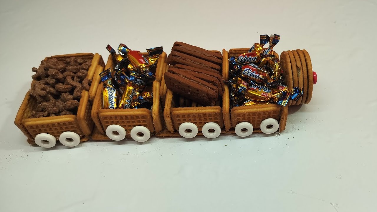 biscuit train for show piece, craft decoration ideas for home - YouTube