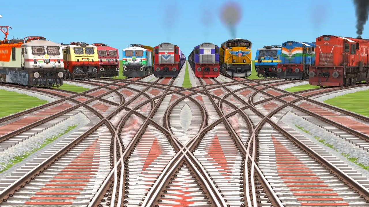 🔟 Line Trains Crossing By Daimond🔺️ Railroad Crossings Tracks | train ...