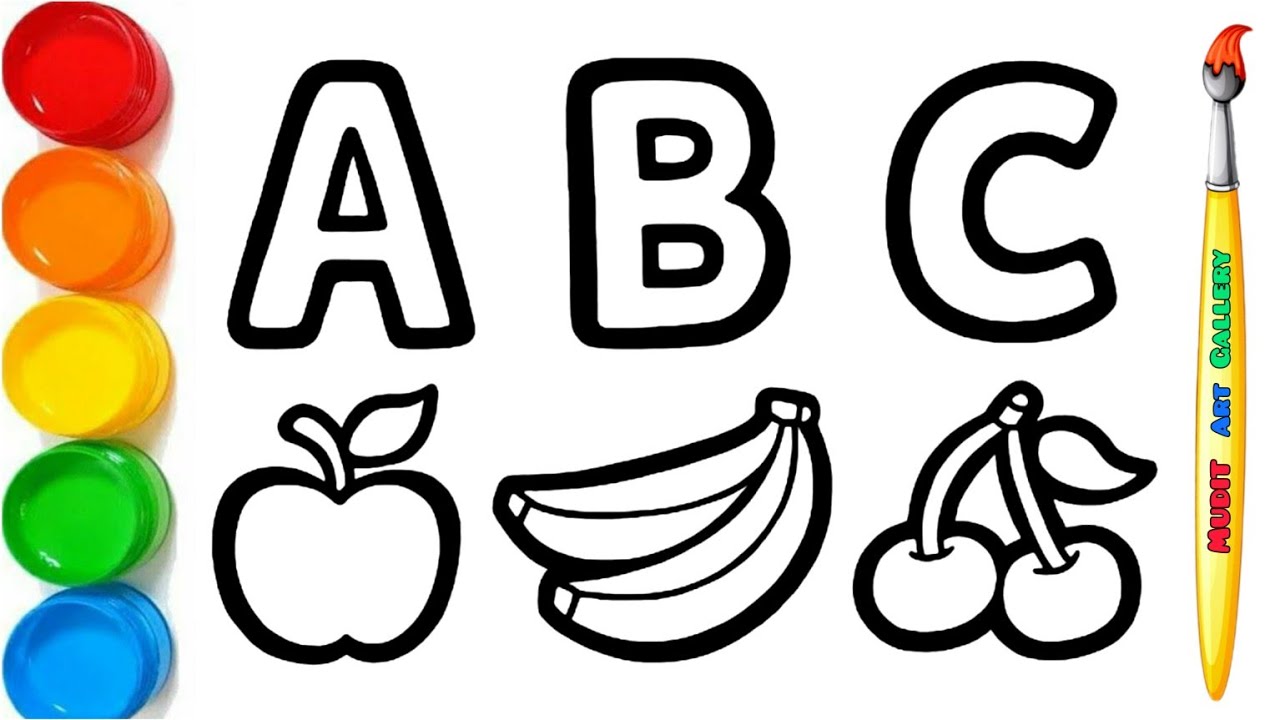 Abc Fuits Drawing And Coloring For Kids Art | Step By Step Drawing Easy ...
