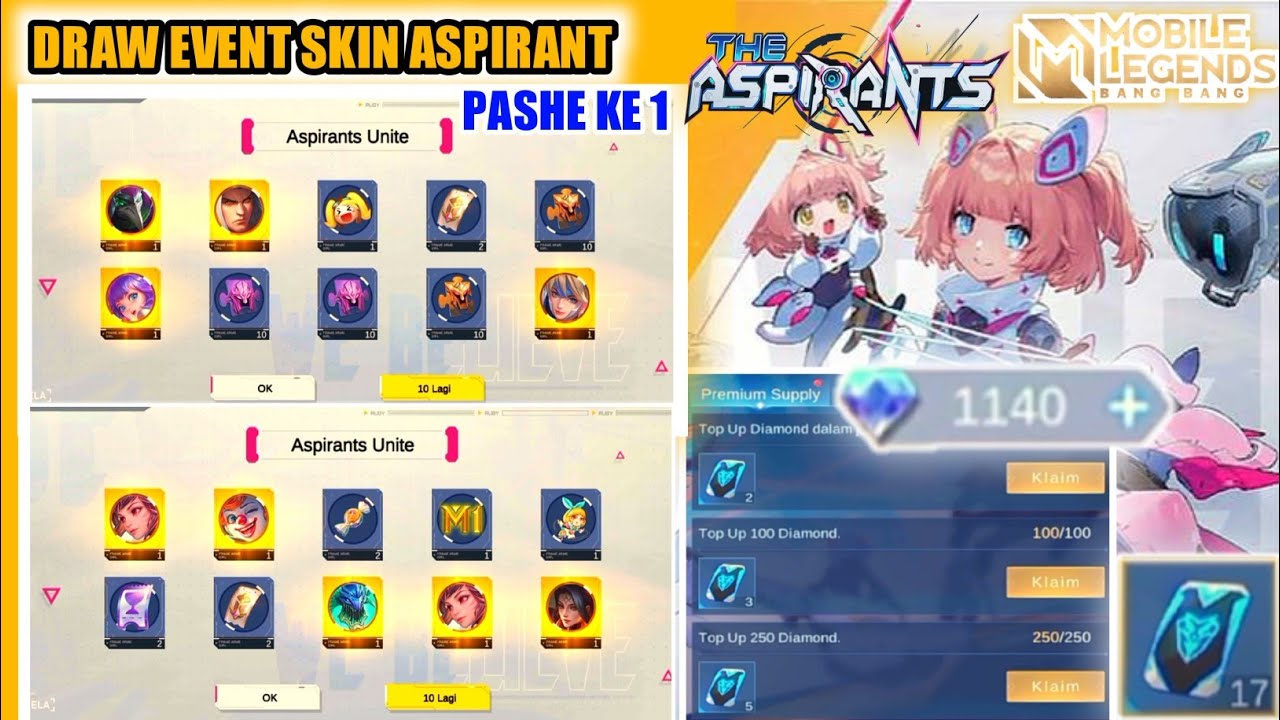 MOBILE LEGENDS || ASPIRANTS EVENT DRAW SKIN LIMITED DENGAN MODAL 1140 💎 ...