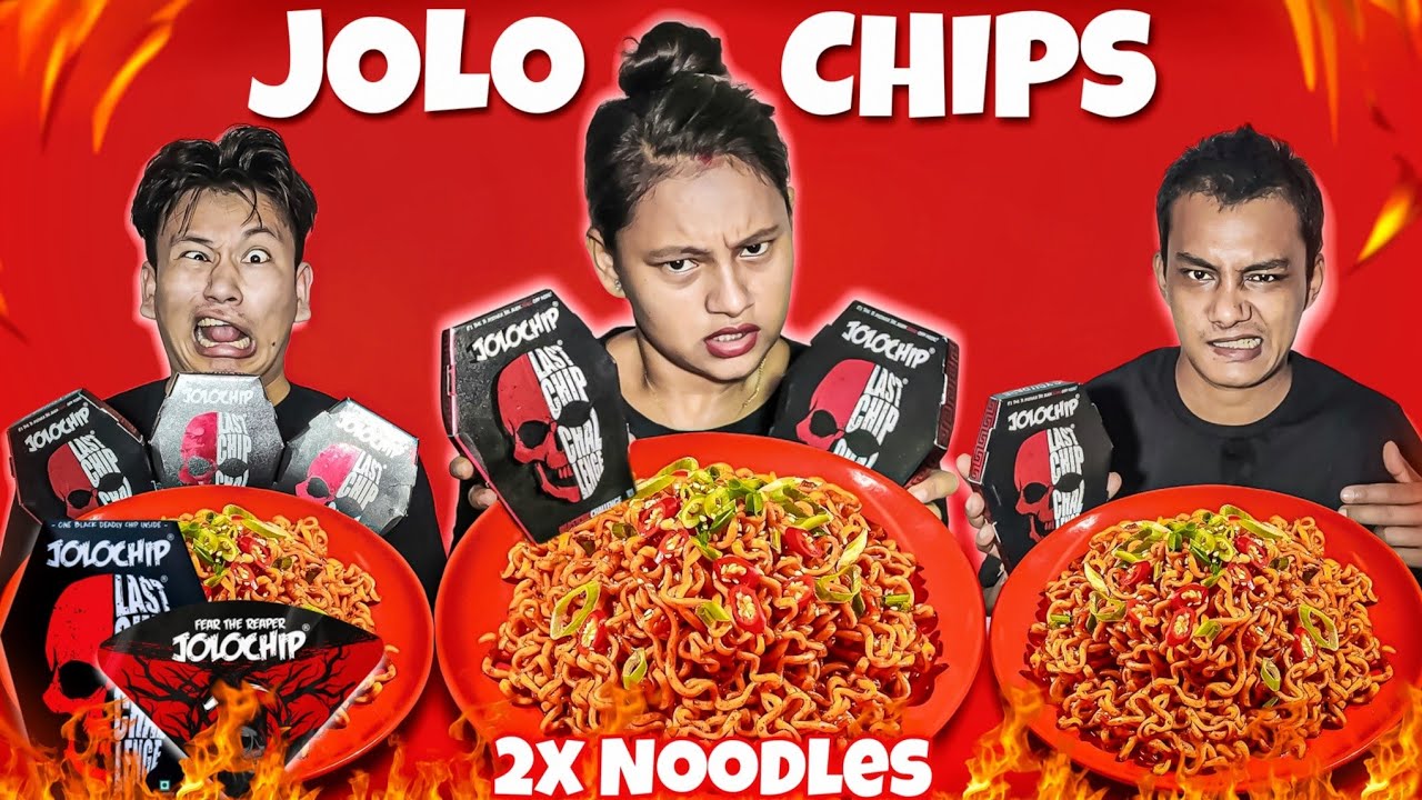 JOLO CHIPS WITH 2X 🥵 NOODLES CHALLENGE || EXTREME SPICY 🥵 FOOD EATING ...