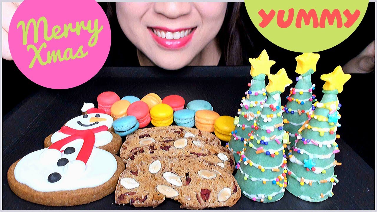 ASMR EDIBLE CHRISTMAS TREES, SNOWMAN, MINI MACAROONS and BISCUITS ...