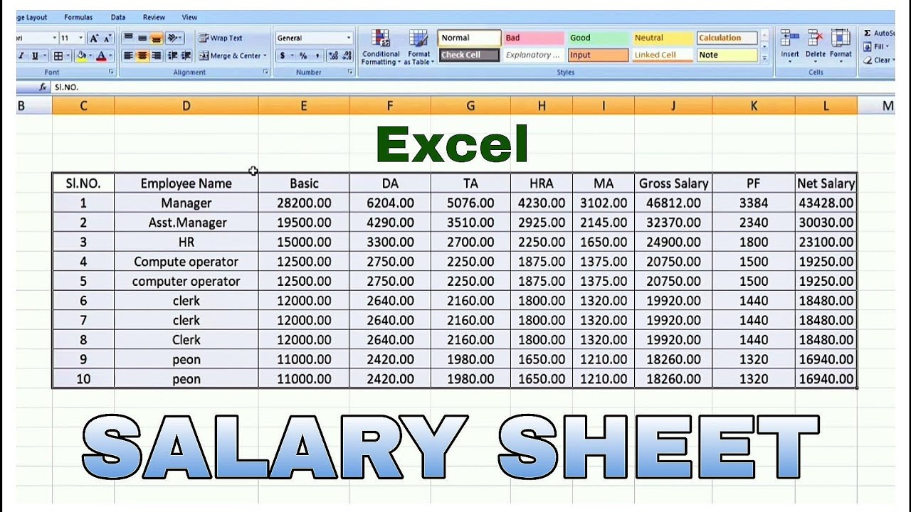 salary sheet kaise banaye | how to create salary sheet in excel - YouTube