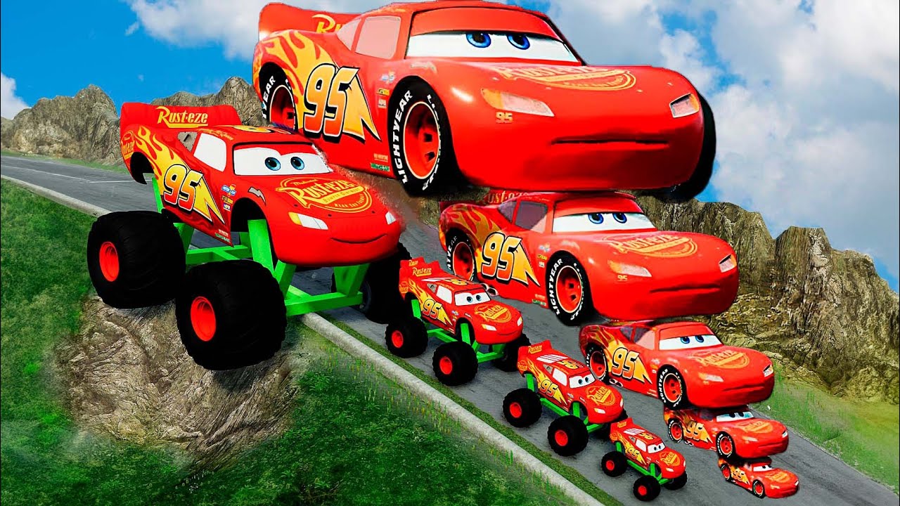 TRANSPORTING PIXAR CARS & FRUITS WITH COLORED & JOHN DEERE VS CLAAS VS ...