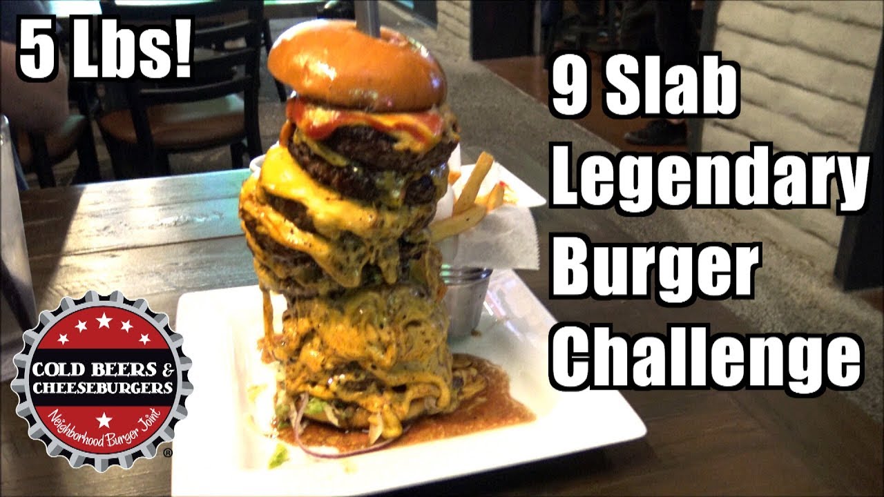 Undefeated 5 Pound Legendary Burger Challenge (9 Slabs) at Cold Beer ...