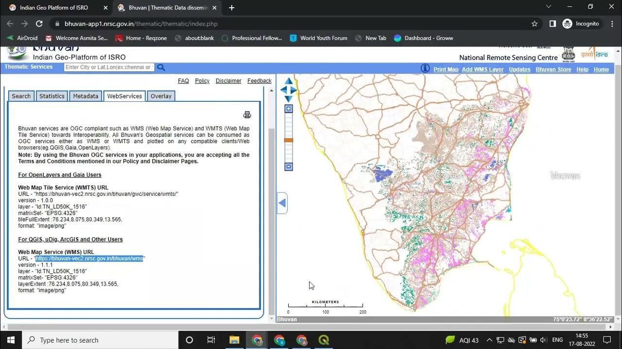 Add bhuvan WMS Thematic layer in Q GIS - YouTube