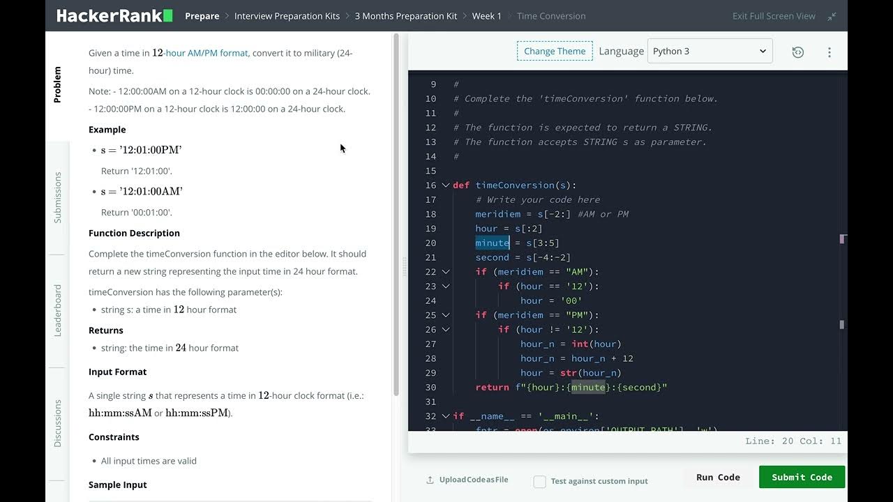 Week 1 | Time Conversion Solution | HackerRank | Rajat Shenoi - YouTube