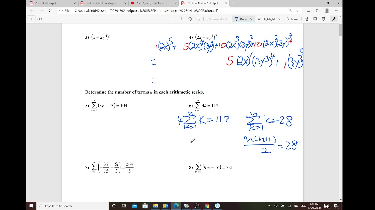 Algebra II Midterm Study Packet Part 1 - YouTube