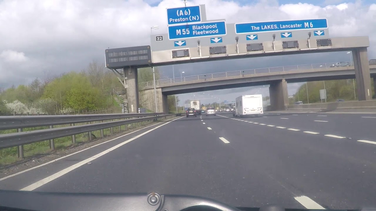 UK Motorways - M6 N J32 onto M55 for Blackpool - YouTube