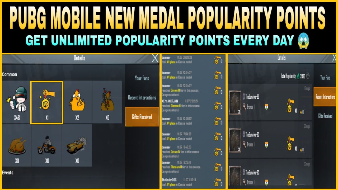 PUBG MOBILE NEW MEDAL POPULARITY POINTS || GET UNLIMITED POPULARITY ...