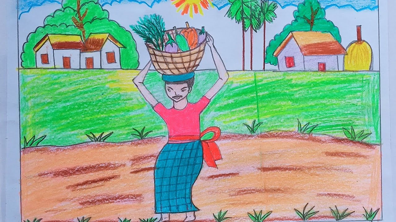 How to draw a village hawker scenery easy drawing step by step... - YouTube