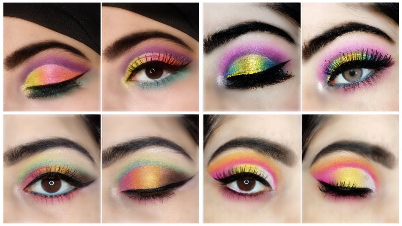 4 Multicolour eye makeup tutorial 😍 for beginners |the beautician - YouTube