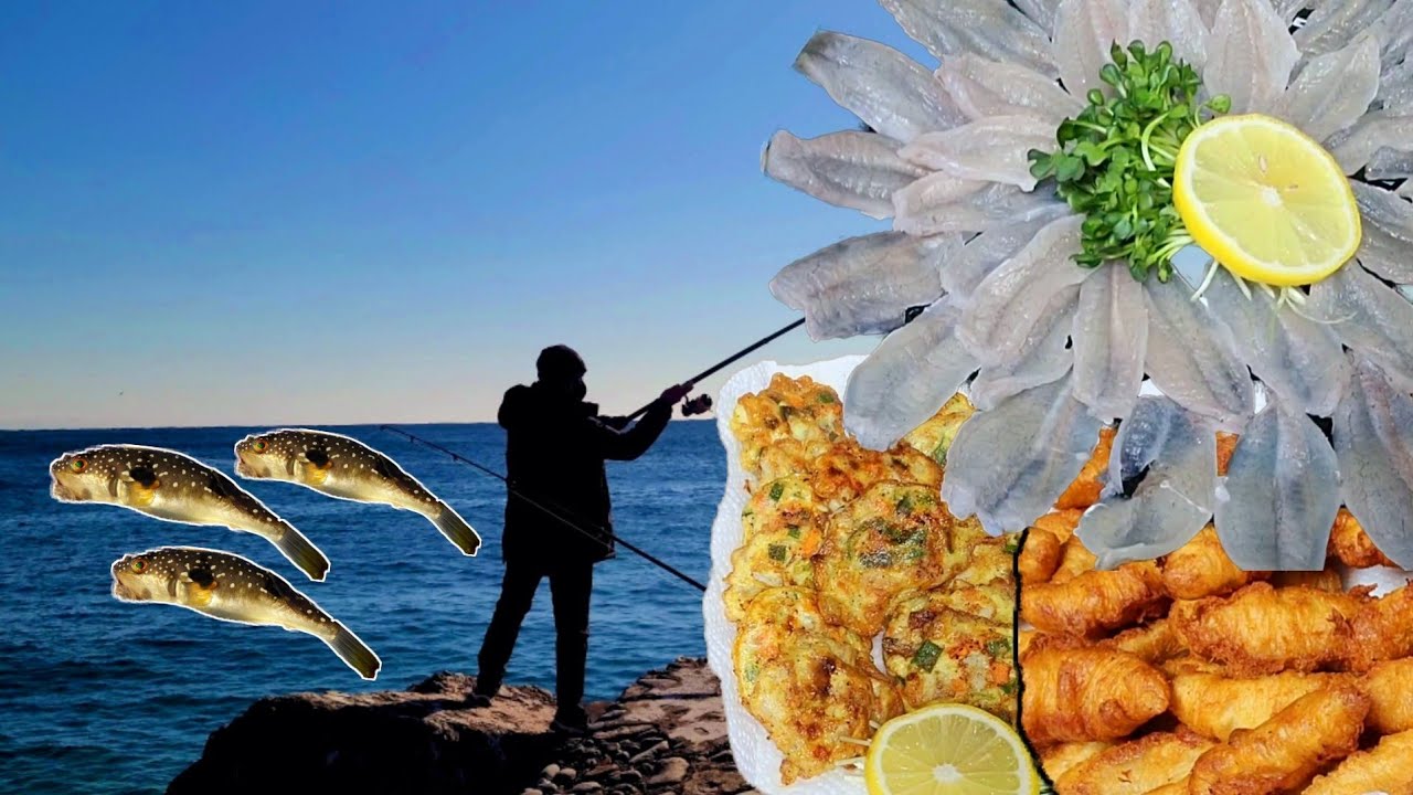 쫄깃함의 끝판왕!! 🐡 복어낚시로 복어 회, 복어 전, 복어 튀김까지..( gradual fishing ) - YouTube