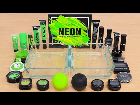 Neon Green vs Black - Mixing Makeup Eyeshadow Into Slime ASMR