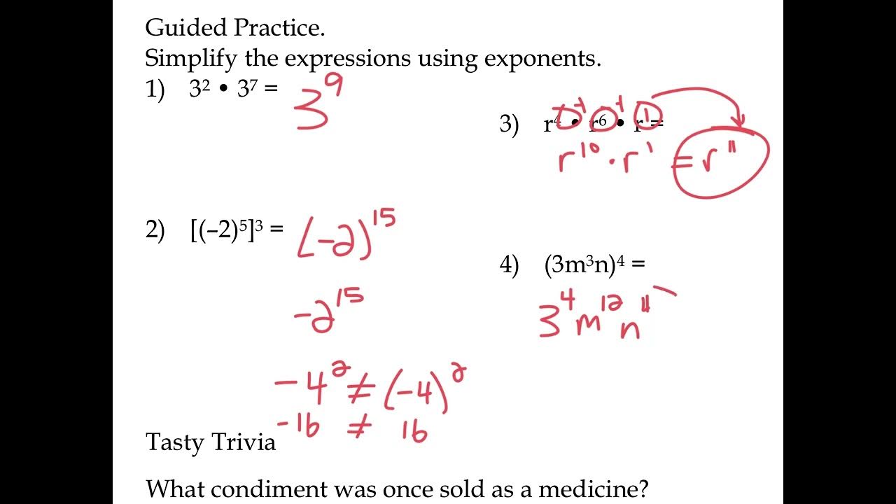Apply Exponent Properties Involving Products Video Lesson Notes (4 ...