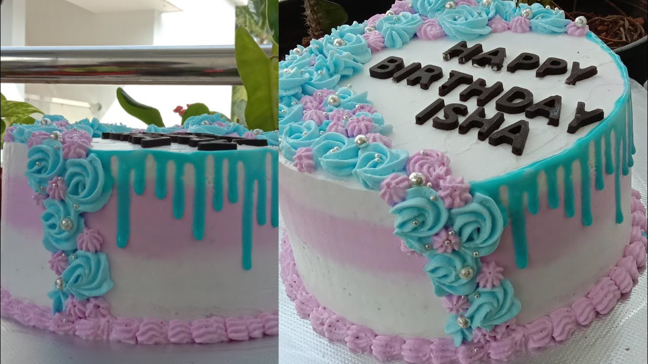 Trending cake double shade design,simple cake frosting| whipping cream ...