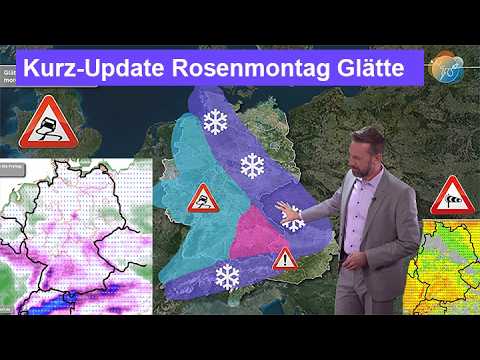 Kurz-Update: Glätte am Rosenmontag mit Schnee, Regen & Wind! Dienstag Kaltfront. Mittelfrist mild.