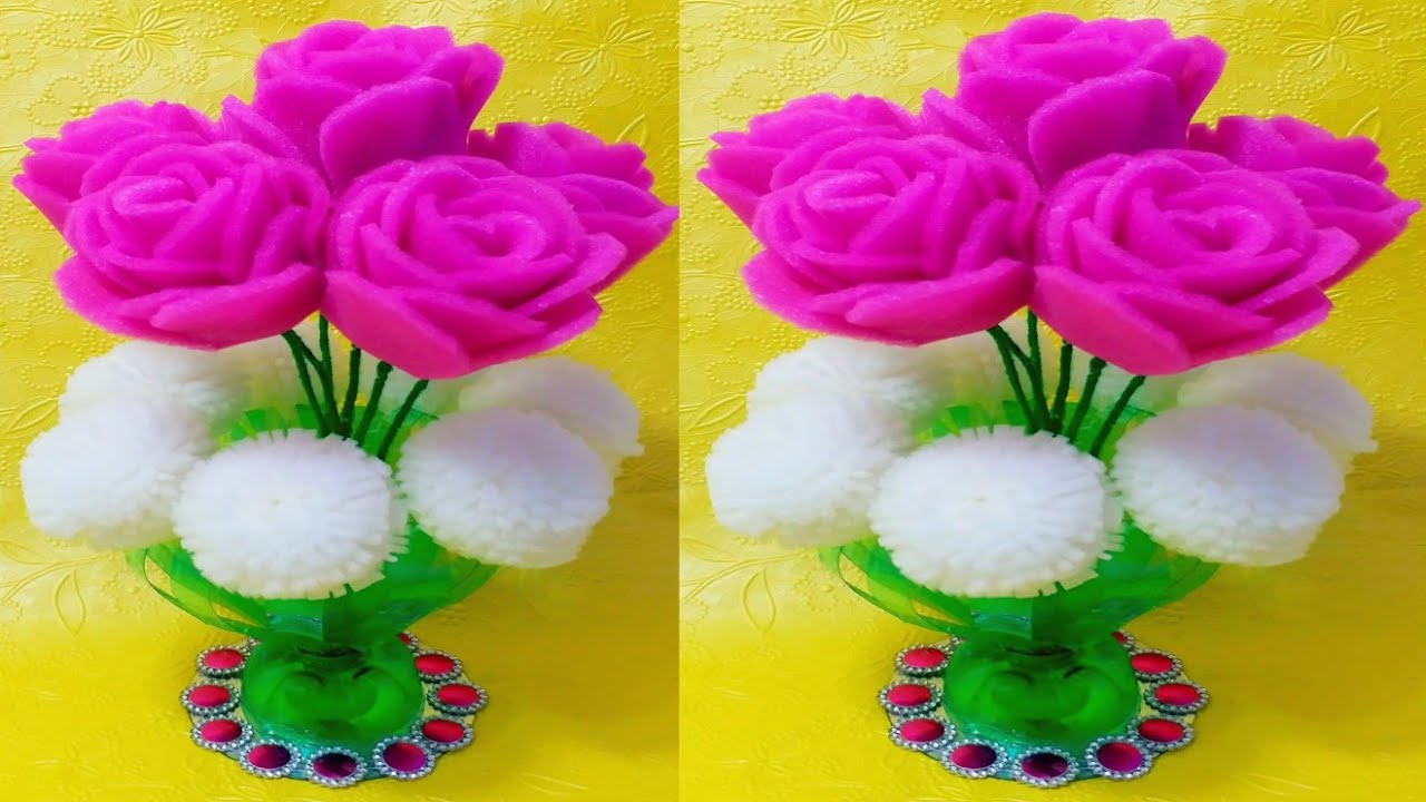 फोम से बनाये गुलदस्ता /FOAM AND BOTTLE GULDASTA/DIY MAKE BEAUTIFULL ...