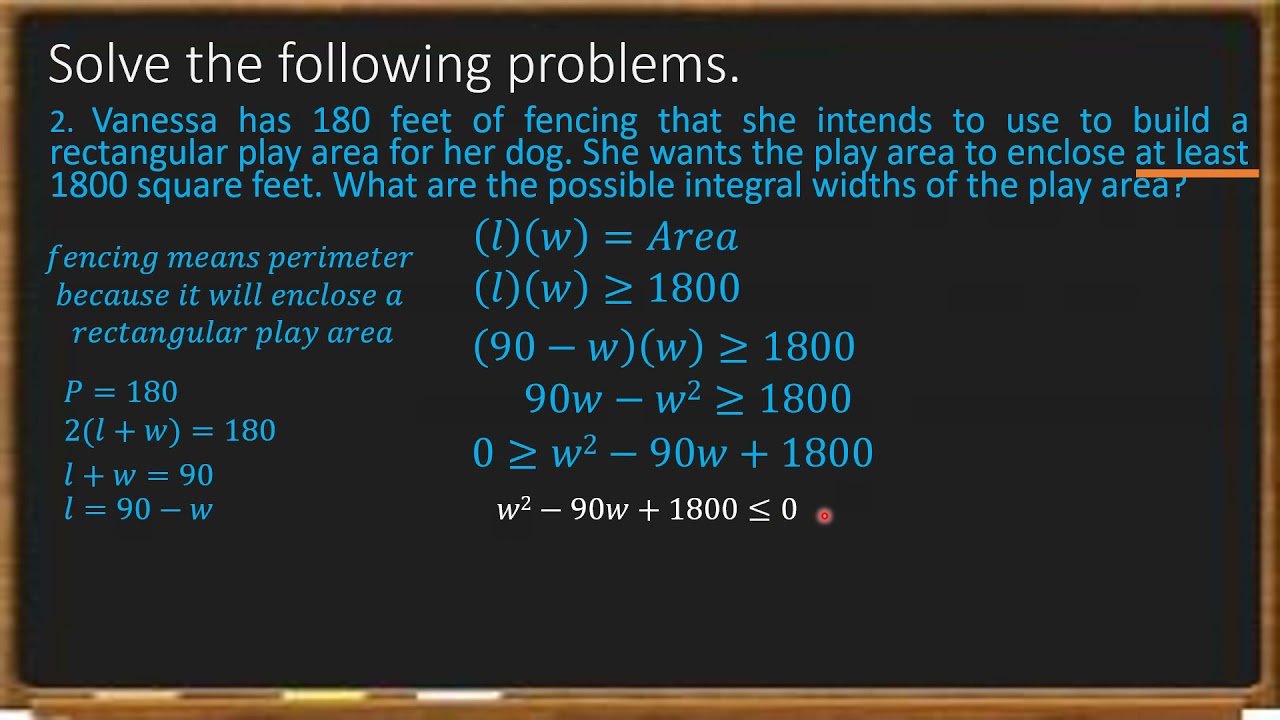 Solving Word Problems Involving Quadratic Inequalities - YouTube