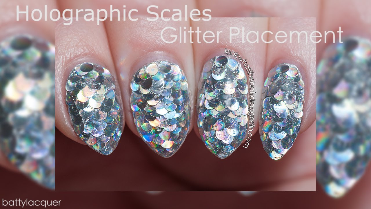 Nail Art: Holographic Scales glitter placement - YouTube