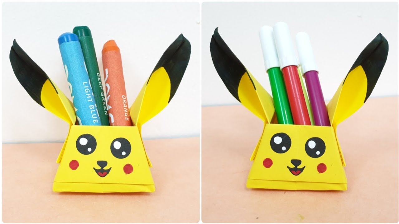 Origami Pikachu box | Easy Paper Crafts | Pencil box craft | Back to ...
